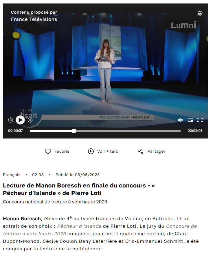Lecture de Manon Boresch en finale du concours – « Pêcheur d’Islande ...
